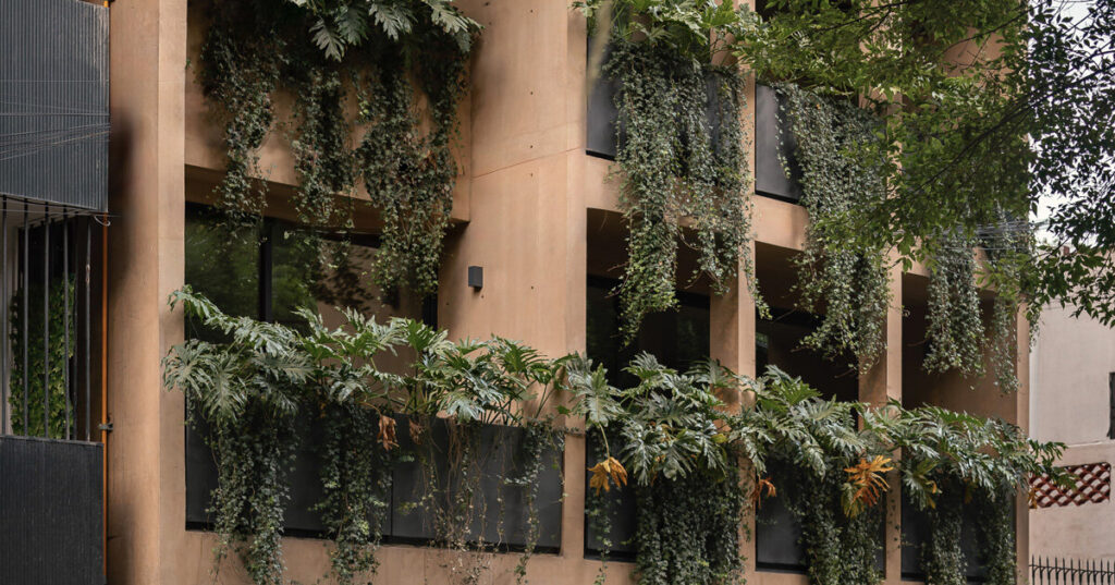 Fachada de hormigón coloreado de Nuevo León 207 en la Ciudad de México por CRB Architects ...